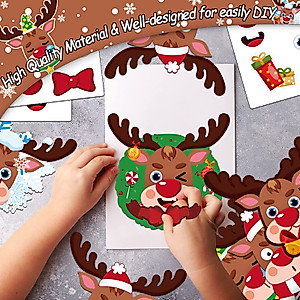 DIY Christmas Reindeer Tree Ornament Craft Kit for Kids Holiday Art Making Craft with Stickers, Make Your Own Xmas Reindeer Christmas Favor Decoration Home Classroom Party Game Activities