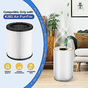 KJ80 Replacement Filter Compatible with Druiap KJ80 Air Purifier, 360° Rotating 3-in-1 Filter of H13 True HEPA Filter, Activated Carbon and Pre-filter, Compared to part# AF3080, 2 Pack(NOT FOR KJ150)