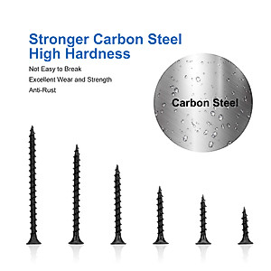 WELLOCKS Drywall Screws 215 PCS M4×25mm to 70mm Wood Screws Self Tapping Assortment Steel Black Bugle Head Coarse Phillips Sharp Point Fast Drilling for Home Handmade Repair Installation(D179)