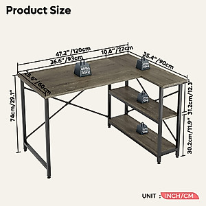 Bestier Small L Shaped Desk with Storage Shelves 47 Inch Corner Computer Desk Writing Study Table for Home Office Small Space, Gray