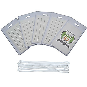 5 Pack - Slim and Sturdy Flexible Backpack & Airline Luggage ID Bag Tags - Business Card Holders - with Secure Plastic Worm Loop Straps by Specialist ID (White)