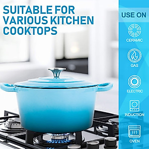 MICHELANGELO Dutch Oven, Cast Iron Dutch Oven 5 Quart, Dutch Oven Pot With Lid, Silicone Handles & Mat, 5 Quart Enamel Dutch Oven Blue