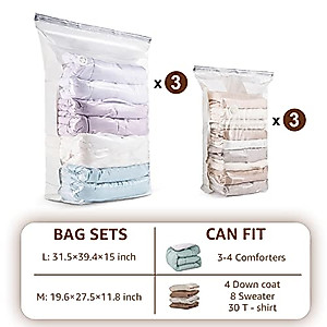 Vacuum Storage Bags Jumbo Cube 6 Pack, Space Saver Bags Extra Large Vacuum Seal Bags for Comforters Blankets Clothes (3 Jumbo 3 Medium), Closet Organizers and Storage Bags Vacuum Sealed