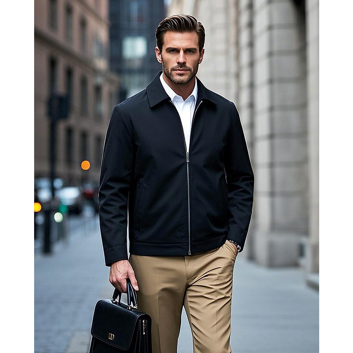 EKLENTSON Spring Jacket Men Casual Light Jacket Slim Fit Lightweight Windbreaker Jackets with Zip Pockets Black Large