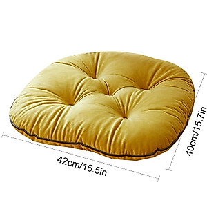 QQXX Velvet Dining Chair Cushion with Ties,Reversible Soft Comfort Chair Pad,Tufted Seat Cushion for Kitchen Dining Office Living Room Patio,Khaki,42x40cm(17x16)