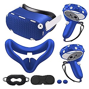 Compatible with Oculus Quest 2 Accessories, VR Silicone face Cover, VR Shell Cover,Compatible with Quest 2 Touch Controller Grip Cover,Protective Lens Cover,Disposable Eye Cover
