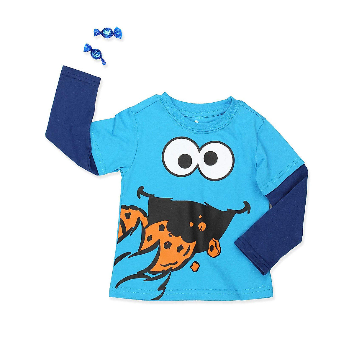 Sesame Street Elmo and Cookie Monster Boys Shirt for Infant and Toddlers Light Blue