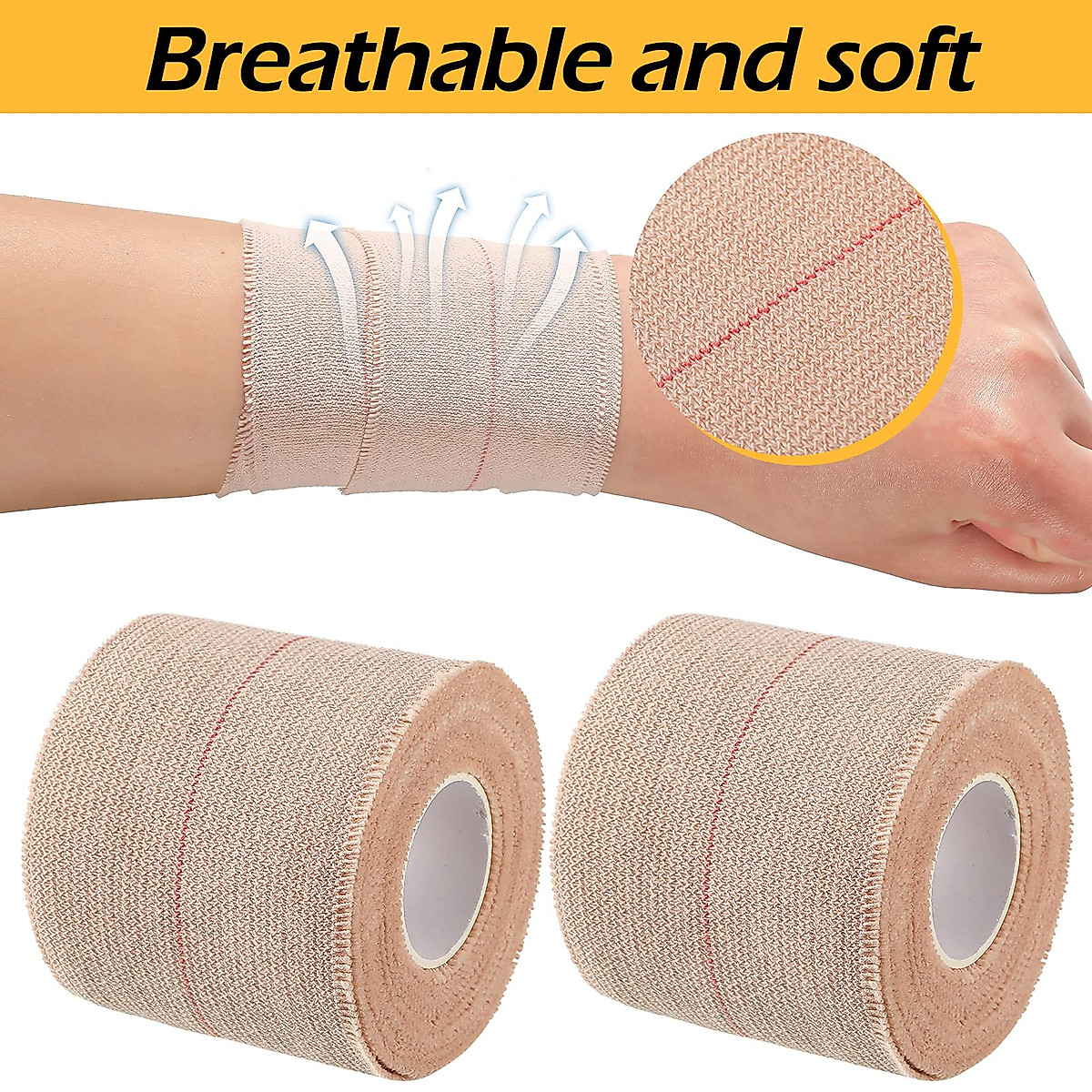 2 Rolls Adhesive Elastic Tape Bandage Tape Wrap Flexible Stretch Bandages for Sports Ankle, Knee and Wrist Sprains (Beige,2 Inch Wide)