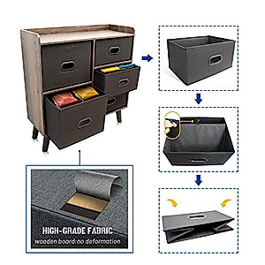 Hooseng 5 Drawer Dresser Storage, Durable Chest Wood Organizer, Waterproof Fabric Capacity Tower, Cabinet for Bedroom/Hallway/Living Room, Rustic Brown (5 Drawer)