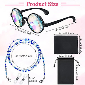 Yunsailing 9 Pairs Kaleidoscope Rave Glasses with 9 Beaded Glasses Strap Rainbow Rave Goggles Prism Fun Sunglasses Eyeglass Chain for Carnival Party Festival Accessories