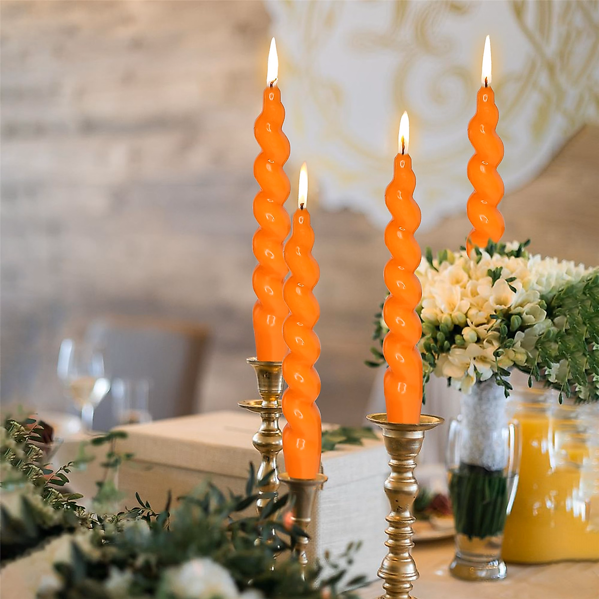 Gedengni Taper Candle Twisted Candlesticks -Gedengni 4pcs Short Candle Sticks 7inches Orange Tapered Candles Small Spiral Candles for Home Dinner Weddings Festive Party (2D4PC-ORANGE)