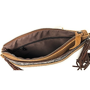 Texas West Handcrafted Genuine Leather Western Cowhide Womens Fringe Clutch Crossbody Bag in 3 Colors (Brown)