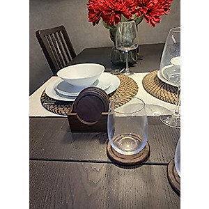 Walnut Dark Wood Coaster, 6-Piece Coaster Set, Holder Included, Wood Coasters,Coffee Coaster, Beer Coaster
