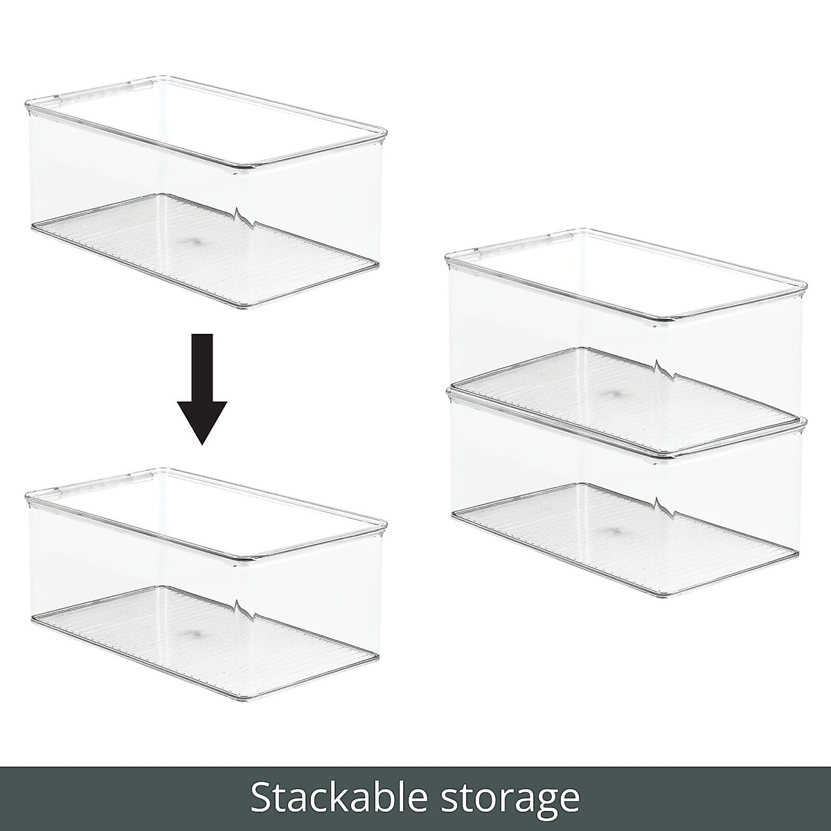mDesign Stackable Plastic Closet Storage Container Bin Box with Hinge Lid for Organizing Shoes, Booties, Pumps, Sandals, Wedges, Flats, Heels - Lumiere Collection - 4 Pack - Clear