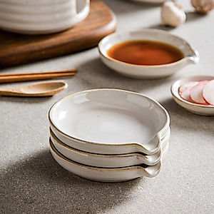 Ceramic Spoon Rest,Spoon Holder,Soy Sauce Dishes with Holder for Kitchen,Household Dipping Sauce Dishes Set, Side Dishes,LIUCUON Kitchen Basics,Set of 4 Kitchen Accessories For Utensils (cream)