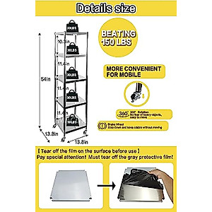MAGG HEVI Stainless Steel Bathroom Storage Shelves 5-Tier Storage Shelves with Wheels Flower Plant Stand Heavy Duty Shelving,Metal Corner Shelf for Bathroom/Bedroom/Kitchen/Livingroom