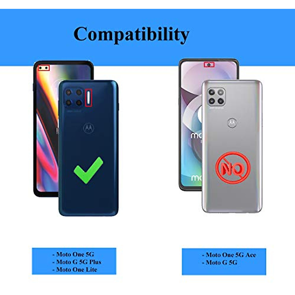 Androgate Compatible with Moto One 5G Case, Motorola One 5G UW Case, with Tempered Glass Screen Protectors, Military-Grade Metal Ring Kickstand 18ft Drop Tested Shockproof Cover Case, Blue