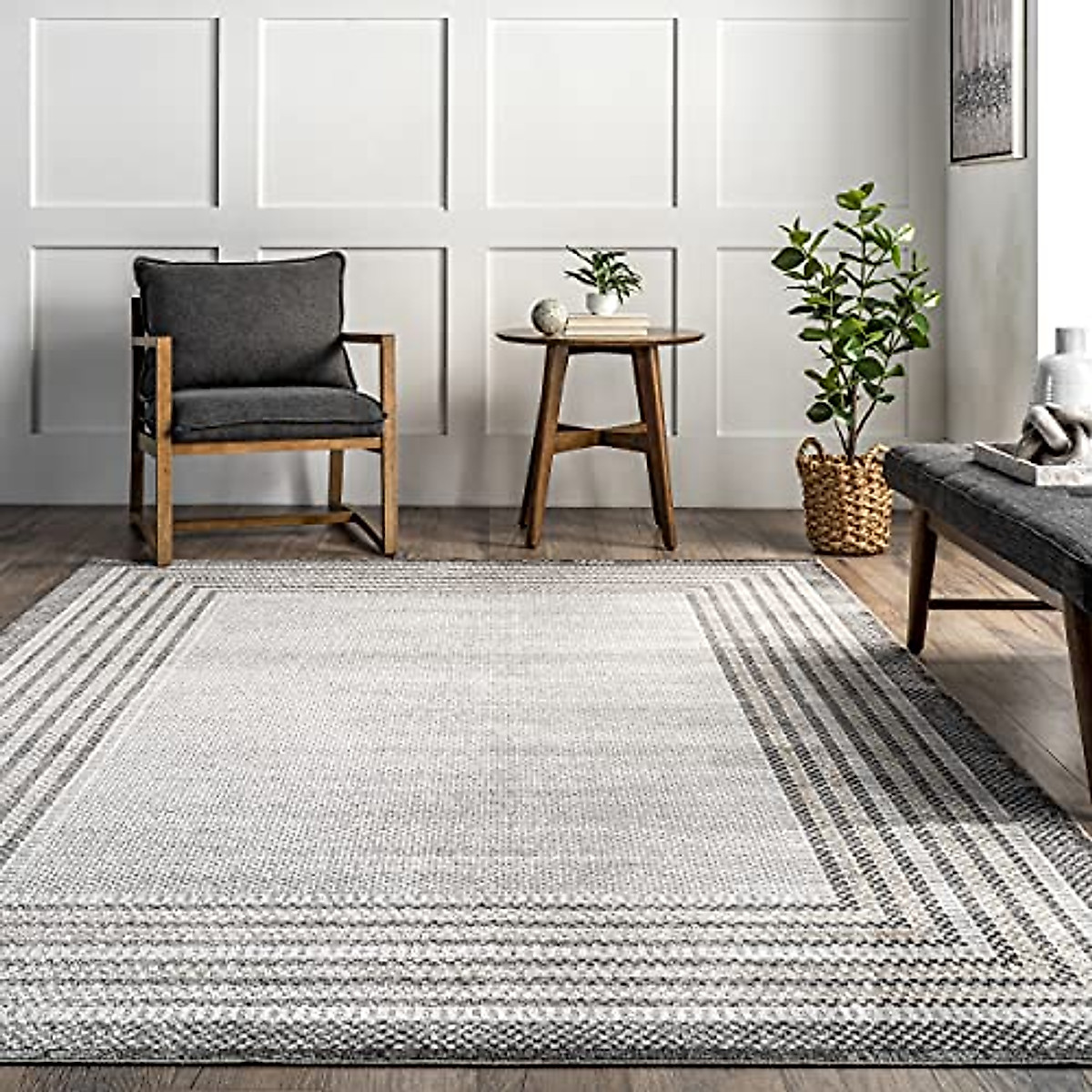nuLOOM Anya Machine Washable Casual Border Area Rug, 6' 7" x 9', Grey