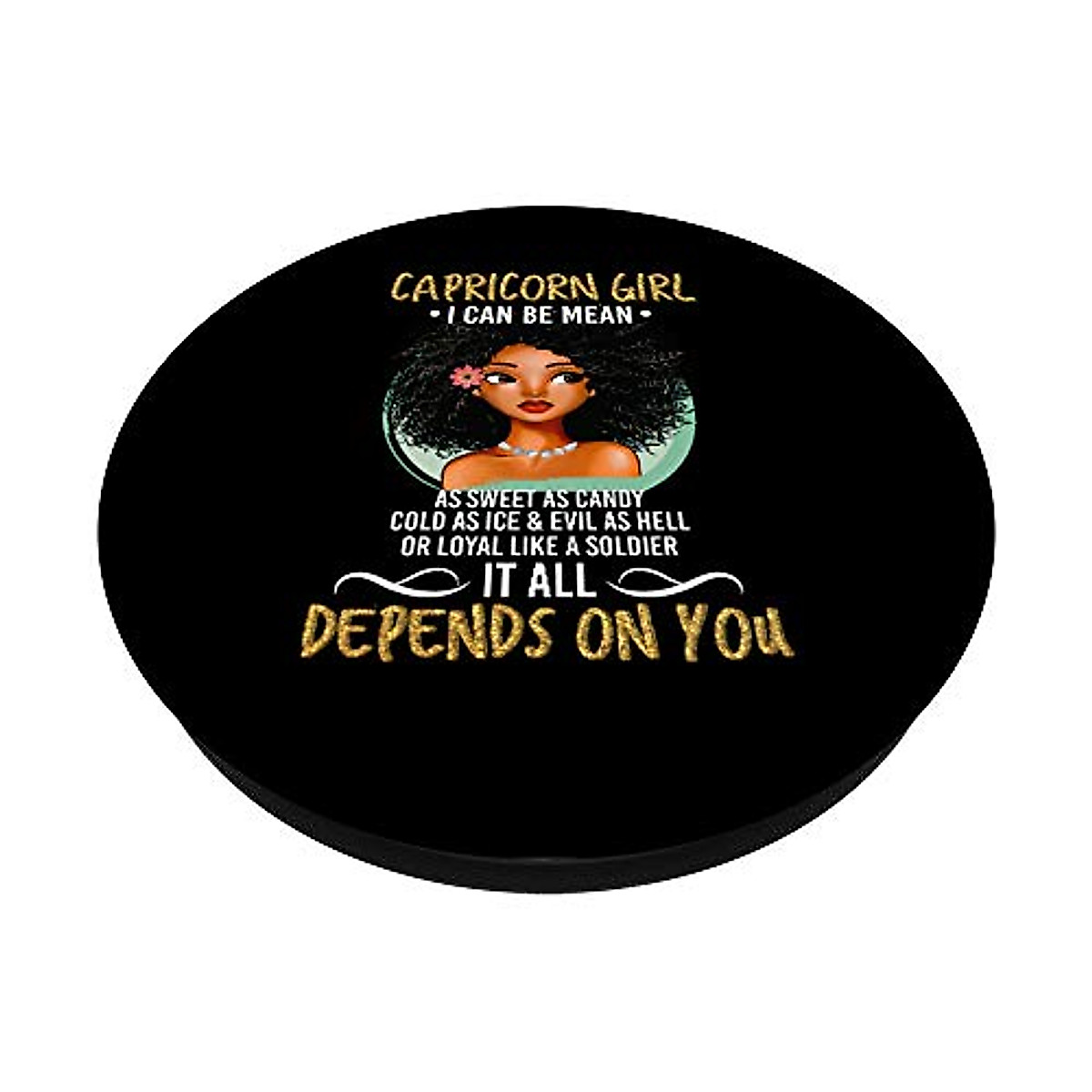 Yellow Fonts Capricorn Zodiac for Afro-American Girl PopSockets Grip and Stand for Phones and Tablets