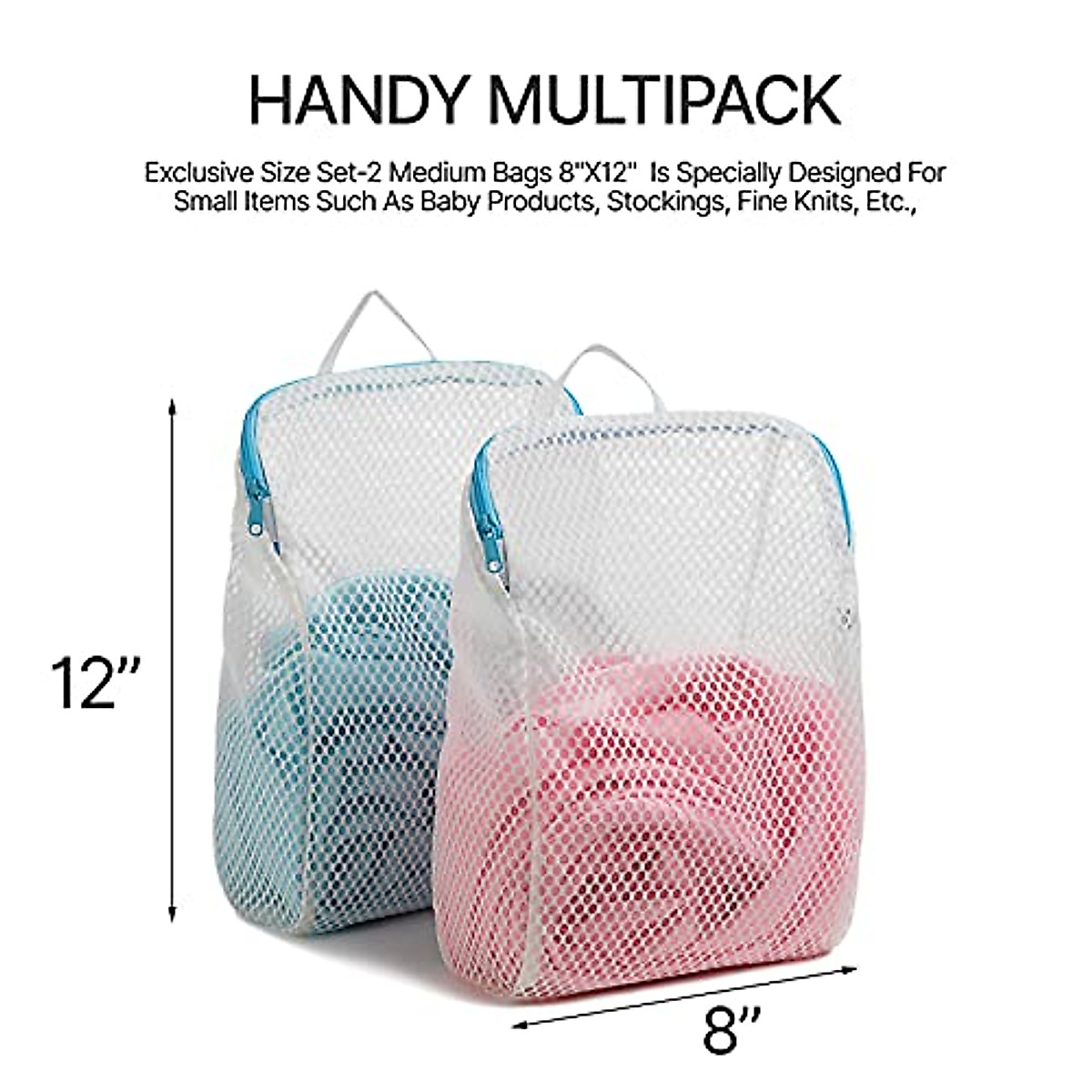 COMLIFE Set of 2 Delicates Honeycomb Mesh Laundry Bag，Use YKK Zipper，with Handle, Extra Large Opening, Side Widening Design, Baby Products, Face Cleansing Pads,Socks, Fine Knitwear Mesh Wash Bags (Blue)