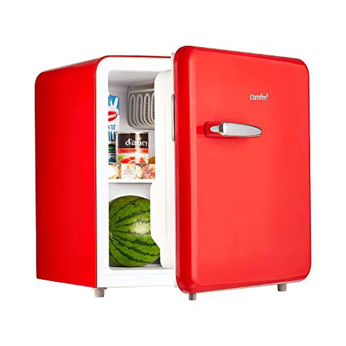 COMFEE 1.6 Cubic Feet Solo Series Retro Refrigerator Sleek Appearance HIPS Interior, Energy Saving, Adjustable Legs, Temperature Thermostat Dial, Removable Shelf, Perfect for Home/Dorm/Garage [Red]