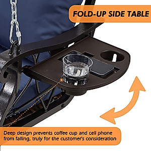 ZZW 3-Person Wicker Porch Swing Chair Heavy Duty 900 LBS Outdoor Rattan Patio Swing Chair w/Cup-Holder & Steel Chains Hanging Bench Porch Swing Cushions for Deck & Backyard & Garden