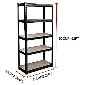 5-Tier Storage Shelves Unit 150x70x30cm Saving Space Heavy Duty Steel Multi Purpose 5 Level Adjustable Metal Garage Shelfing