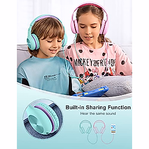 Kids Headphones with Microphone, Over-Ear Headphones for Kids with Sharing Function, 85dB/94dB Safe Volume Limit, HD Sound, Headset for On-line Study, School, Travel, Headphone for Children [Green]