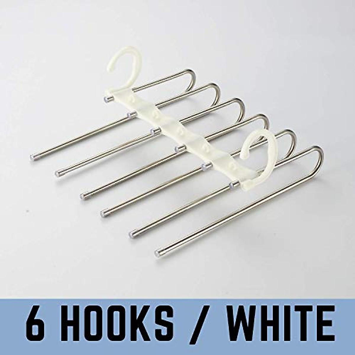 Kumillet Multifunctional Pants Hangers 2 Packs - space saving non slip rack organizer foldable hangers for clothes scarf jeans trousers shorts closet bottom heavy metal multi clothing (White, 6 Hooks)