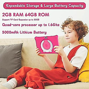 SGIN Android 12 Kids Tablet, 2GB+64GB Tablets for Kids, 10 Inch Kids Tablet with Case, Dual Camera, WiFi, Parental Control APP, Educational Games, iWawa Pre Installed, Pink