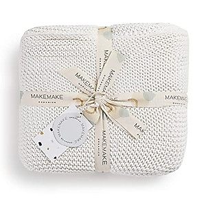 MakeMake Organics Organic Cotton Throw Blanket GOTS Certified Organic Knit Blanket Couch Bed Neutral Fall Colors Soft Cotton Throw Blanket Large (50x60, Ivory White)