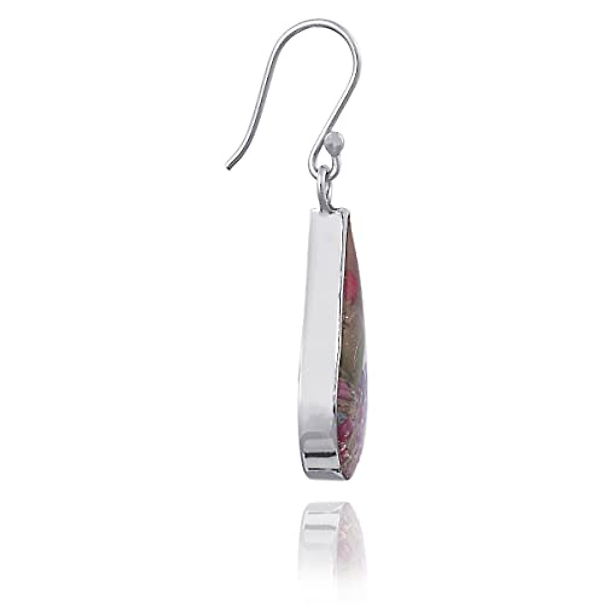 Amazon Collection Sterling Silver Multi Pressed Flower Teardrop Earrings