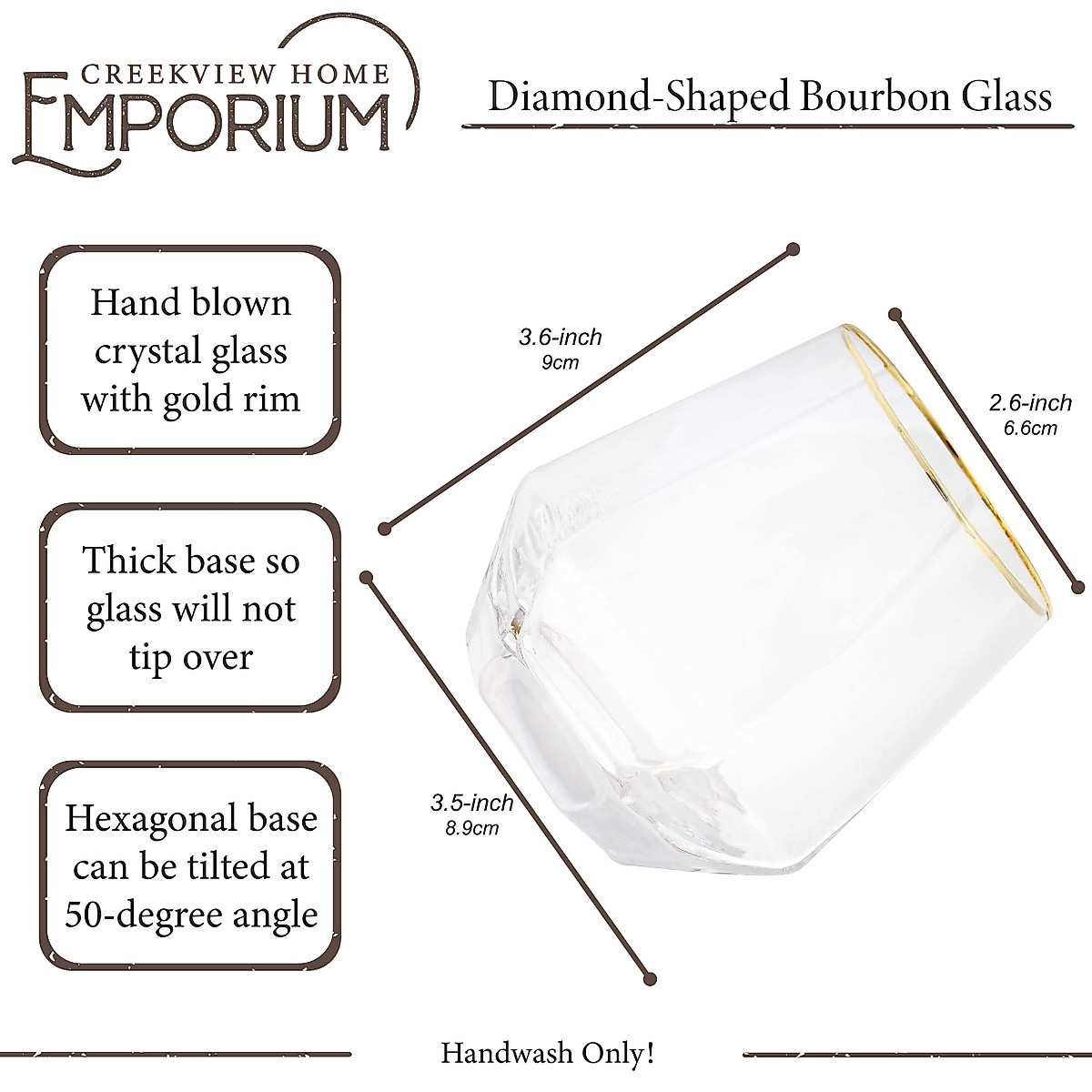 Creekview Home Emporium Scotch Glass Set - Diamond Designed 4pc Clear Whiskey Glasses with Gold Rim for Special Events