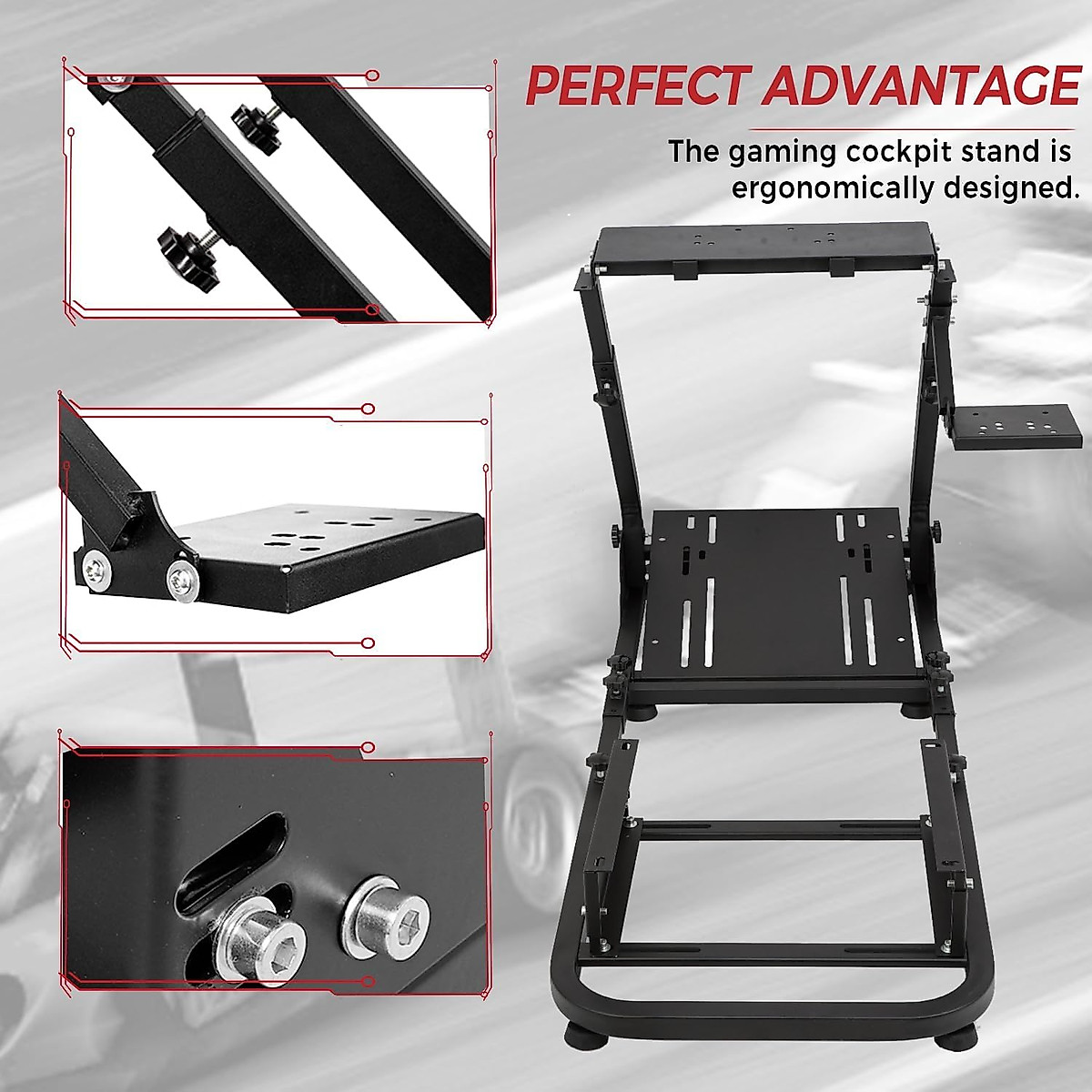 Hottoby Foldable Racing Simulator Cockpit Stand Fit for Logitech/Thrustmaster G25,G27,G29,G920,G923&T300RS,T150,T80 Multi-Angle Adjustment Sim Cockpit No Steering Wheel HandBrake Pedals Seat
