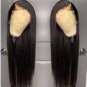 ANDRIA 13x4 HD Lace Front Wigs Straight Hair Glueless Lace Wigs Synthetic Long Silk Straight Natural Wig Heat Resistant Fiber Natural Black Hair Wig With Baby Hair For Black Women 24 Inches
