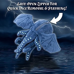 CASEMATIX Soft Dice Case and Dice Holder with 7 Included RPG Dice - 9.5" Sea Monster Figure with Dice Storage Zipper Compartment for up to 21 Dice, Protective Novelty Dice Container for Tabletop Dice
