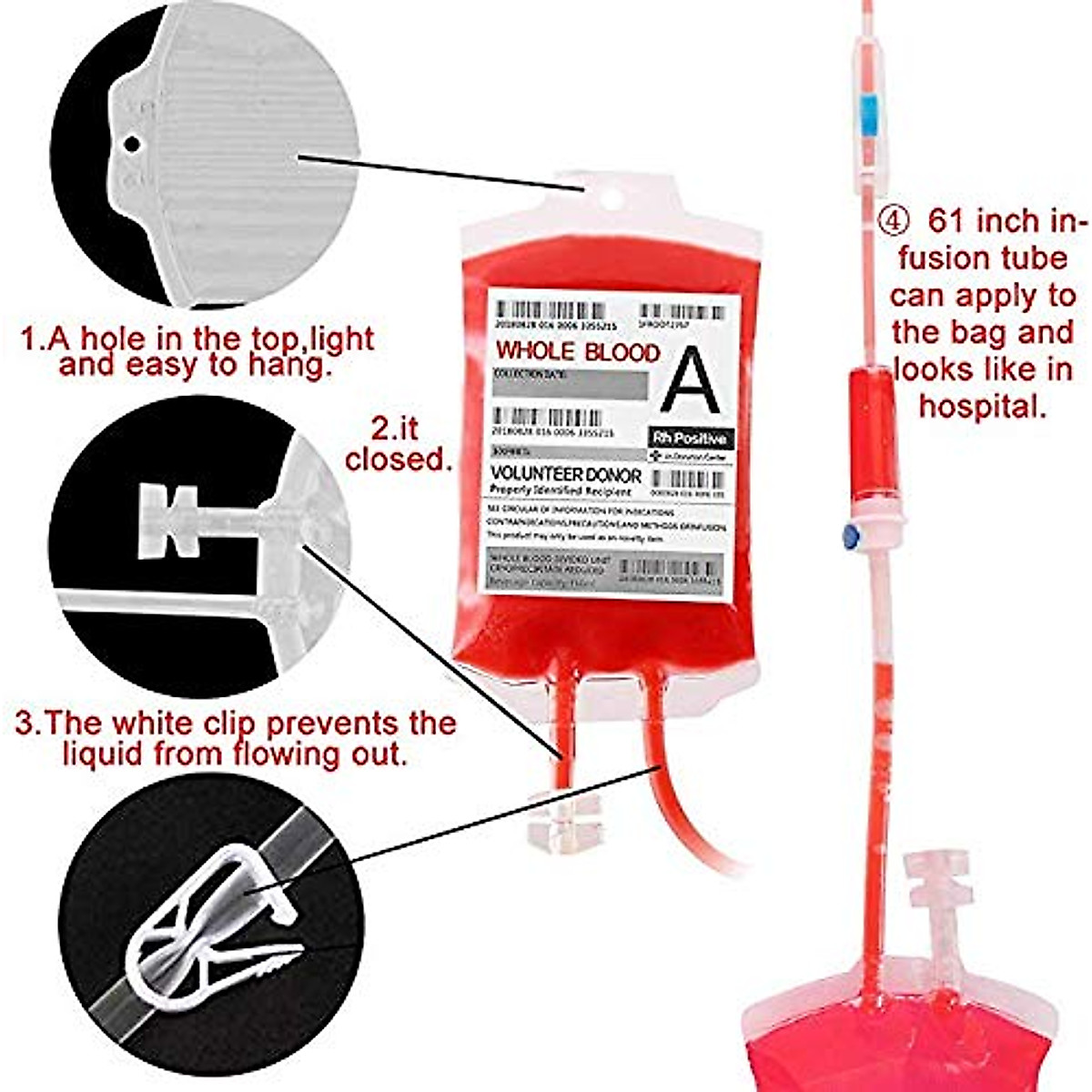 IV Blood Energy Bag for Drinks Halloween Theme Party, Costume Props Container 11.5oz With labels+clips (25pcs)