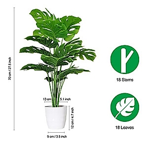 SAJANDAS Set of 2 Artificial Monstera Deliciosa Plants in Pots, Fake Tropical Palm Tree with Greenery Leaves Stems, 28 Inch Artificial Cheese Plant for Home Bathroom, Office, Windowsill Decor