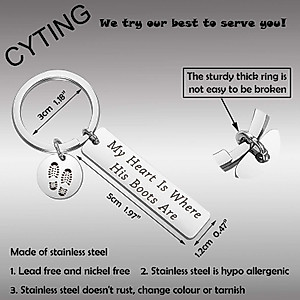 CYTING Military Gift My Heart Is Where His Boots Are Army Keychain Deployment Jewelry Gift For Soldier Military Wife/Mom (My Heart Is Where His Boots Are)