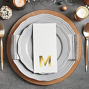 Lillian Vernon Copperplate Personalized Monogram Foil Stamped Linen-Like Guest Hand Towels (Set of 100)- 50% Cotton 50% Paper Blend, 13" by 17" Open and 4 1/2" by 8 1/2" Closed, Choose from 5 Colors