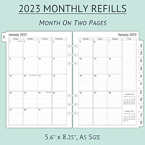 2023 Monthly Planner Refill for A5 Binder, Two Page Per Month, January 2023 - December 2023, 5.6"x8.3", 6-Hole Punched