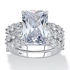 PalmBeach Platinum-plated Sterling Silver Emerald Cut Cubic Zirconia Simulated Bridal Ring Set Sizes 7-10 Size 10