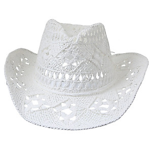 GEMVIE Men & Women's Summer Cowboy Cowgirl Straw Hat Hollow Out Style Roll Up Brim Cowboy Sun Hat White
