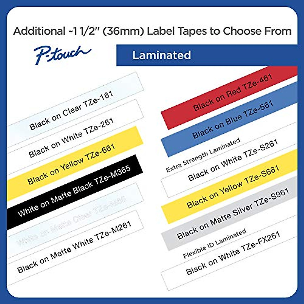 Brother P-Touch TZe-561 Black Print on Blue Label Tape 1.4” (36mm) Wide x 26.2’ (8m) Long, TZE561