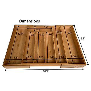 Bamboo Panda: 7 Compartment Expandable Drawer Organizer - 100% Natural Bamboo - Silverware, Utensil, Cutlery Tray & Home/Office Organizer