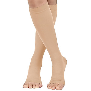 MGANG® 15-20 mmHg Compression Stockings, Knee High Compression Socks for Men and Women, Opaque, Best for Nursing, Running, Travel, Sitting, Standing, Muscle Recovery, Swollen Legs, Beige 4X-Large