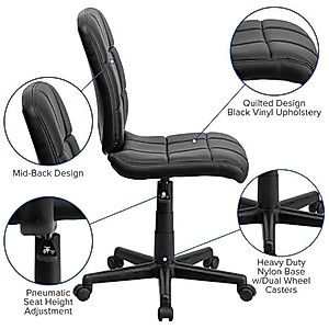 Pemberly Row Contemporary Mid Back Quilted Office Swivel Chair in Black