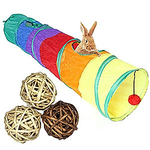 Bunny Hideout, Rabbit Tunnels and Tubes, 3 Pack of Grass Balls - Collapsible Hideaway Small Animal Activity Tunnel Toys for Chinchillas Ferrets Guinea Pigs Gerbils Hamsters Rats, Size - 47 x 10 in