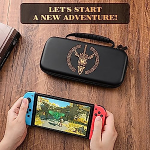 MoKo Carrying Case for Nintendo Switch OLED/Nintendo Switch, Hard Shell Travel Carry Case w/10 Games Slots, Zelda Switch Case for Zelda Tears of the Kingdom & Nintendo Switch Accessories, Black Golden