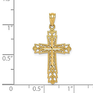 Diamond2Deal 14k Yellow Gold Polished Filigree Cross Pendant, for Women